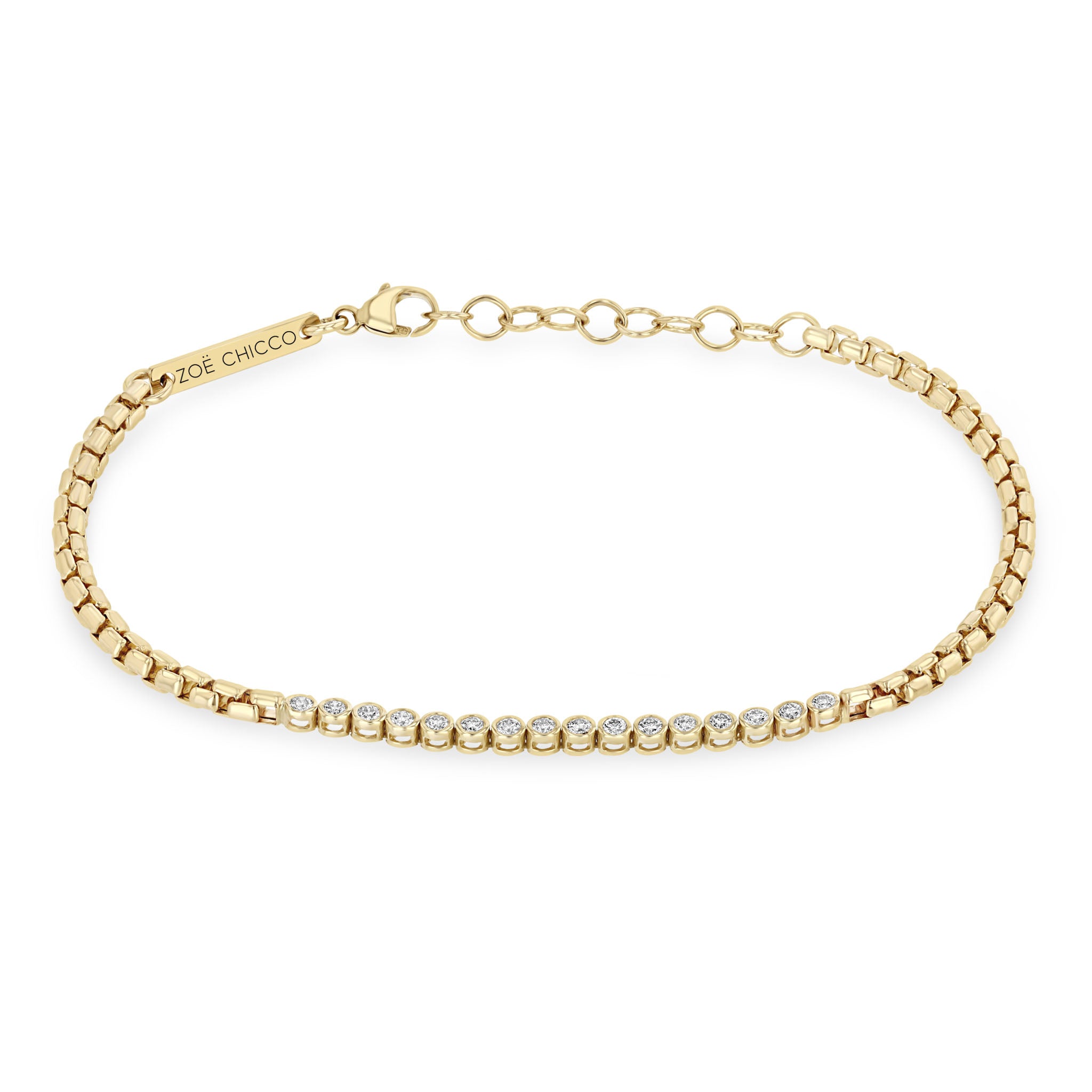 Zoë Chicco 14k Gold Small Diamond Bezel Tennis Segment Box Chain ...