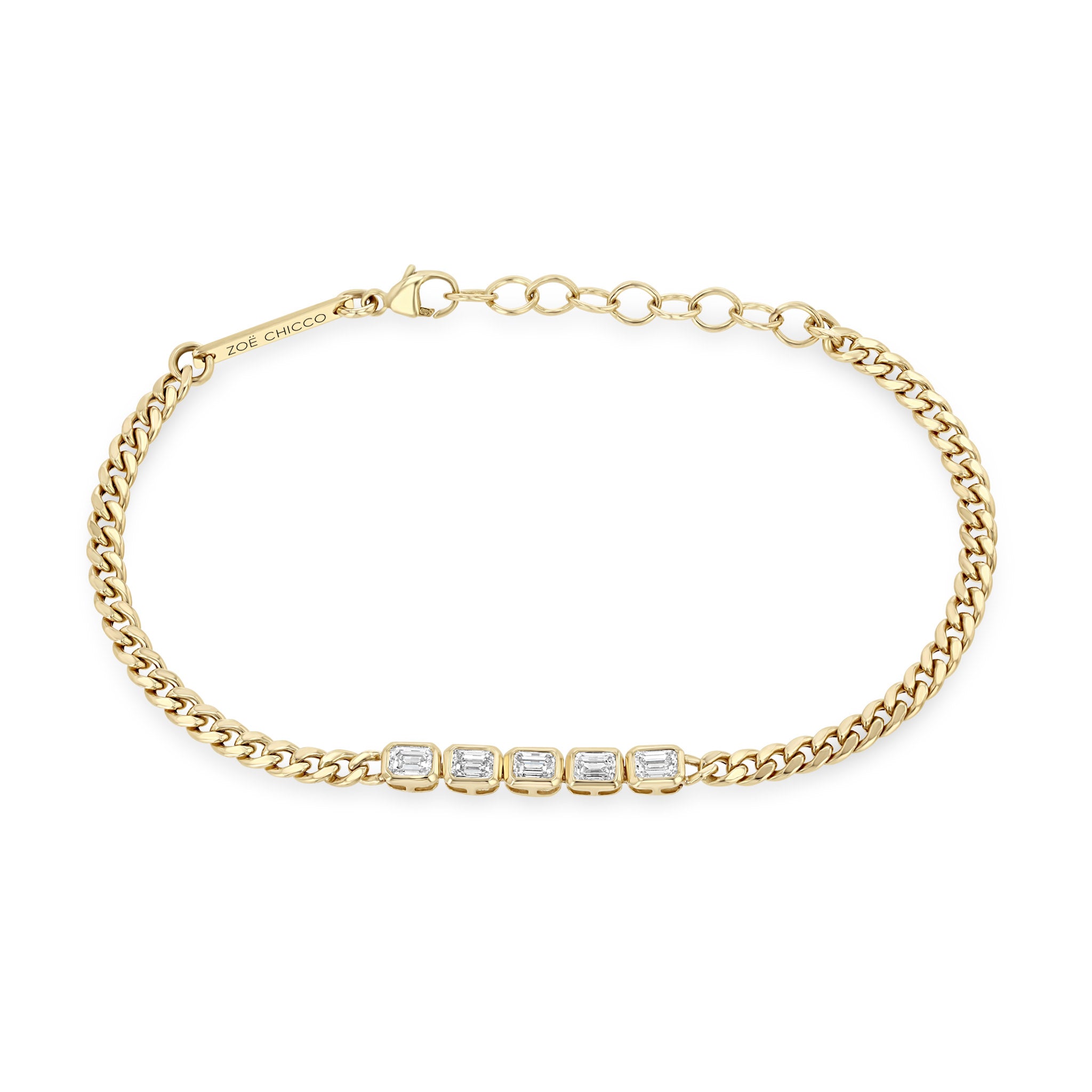 Zoë Chicco 14k Gold 5 Emerald Cut Diamond Segment Curb Chain Bracelet ...