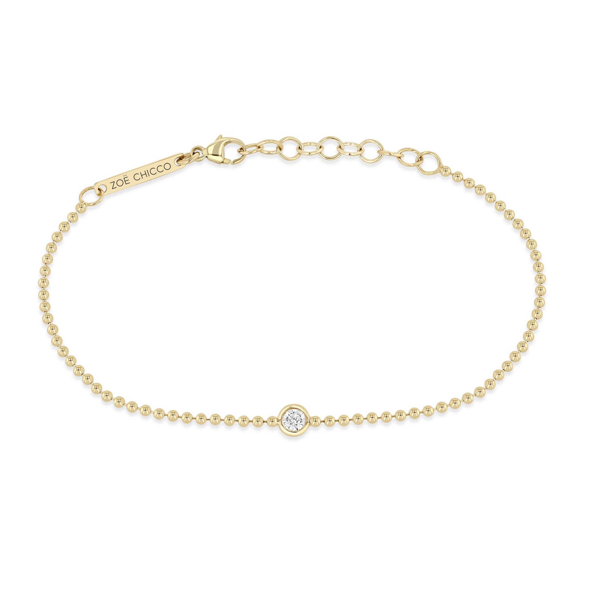 Zoë Chicco 14k Gold Floating Diamond Solitaire Bead Chain Bracelet ...