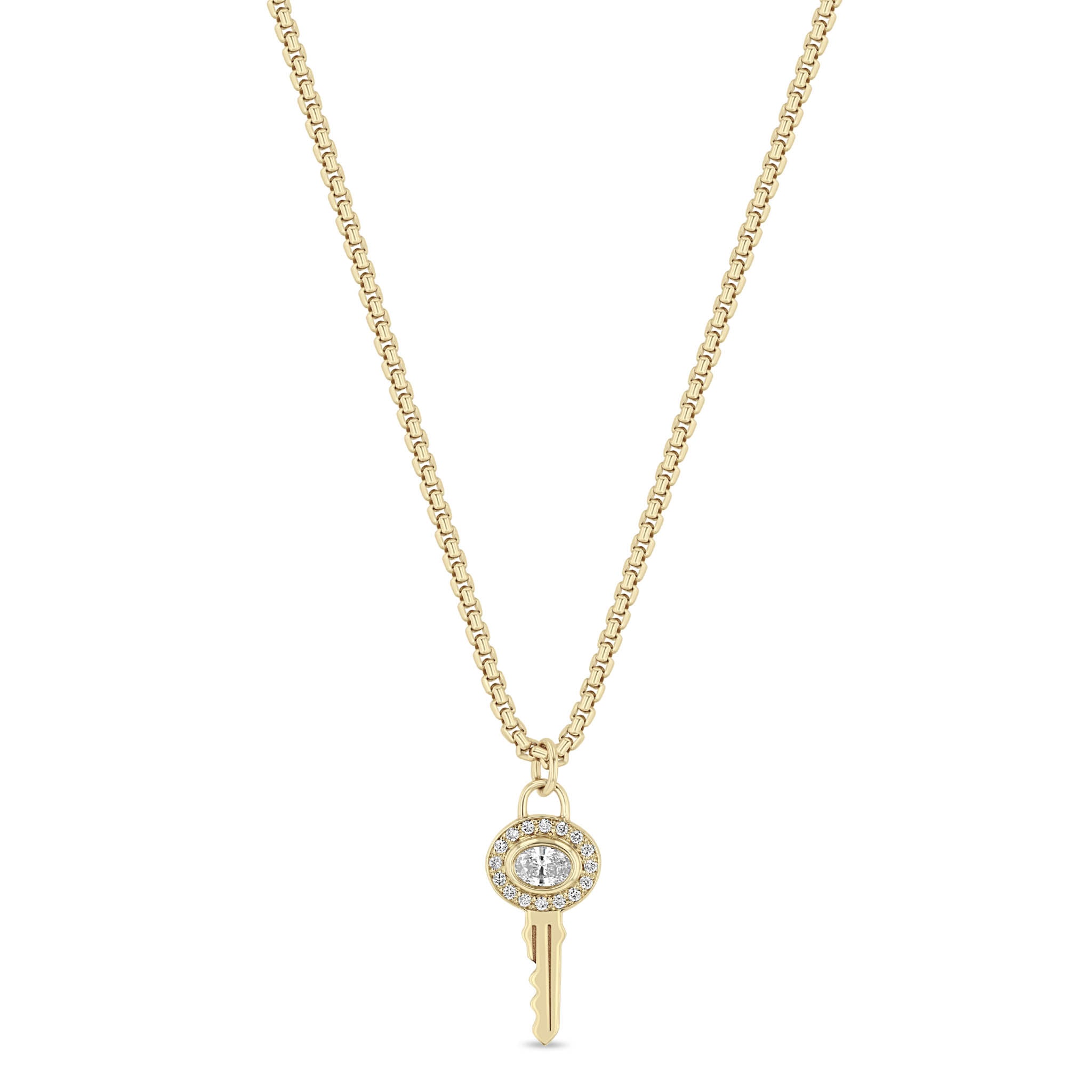 Zoë Chicco 14k Gold Oval Diamond Halo Key Pendant Necklace – ZOË CHICCO