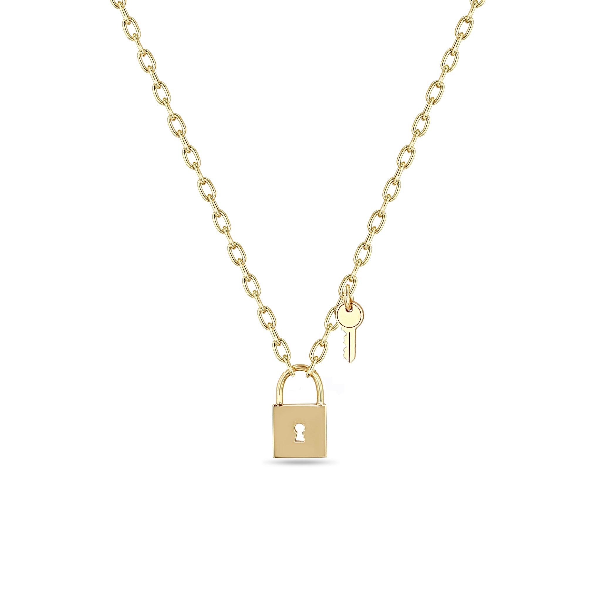 Zoë Chicco 14k Gold Padlock Pendant & Key Charm Small Square Oval Chain ...