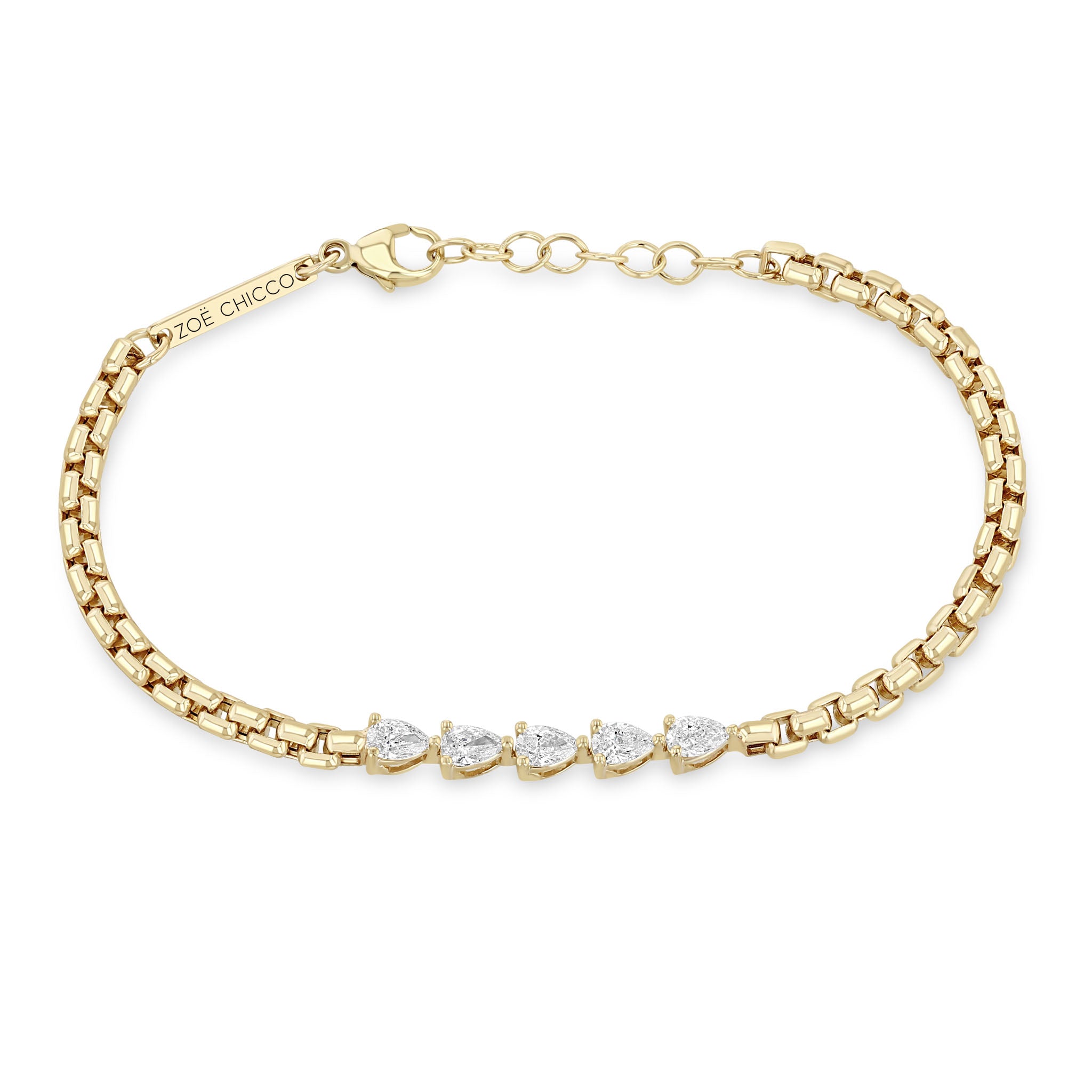 Zoë Chicco 14k Gold 5 Linked Pear Diamond Box Chain Bracelet – ZOË CHICCO