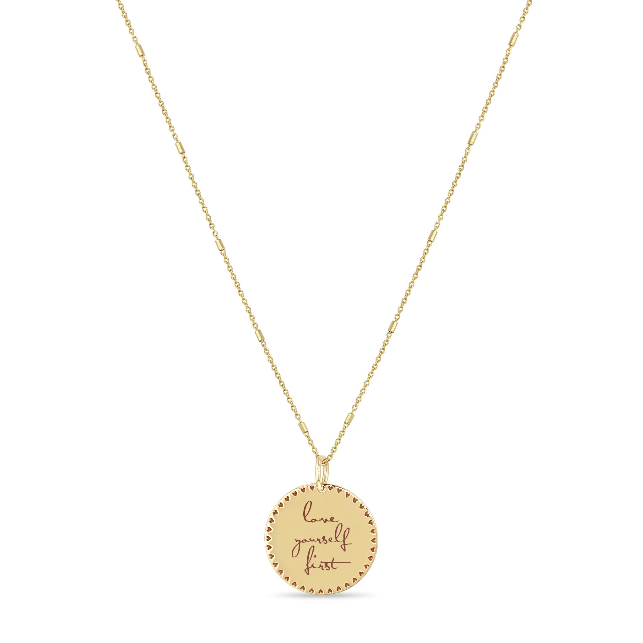 Zoë Chicco 14k Gold Small Mantra with Heart Border Necklace - SALE ...