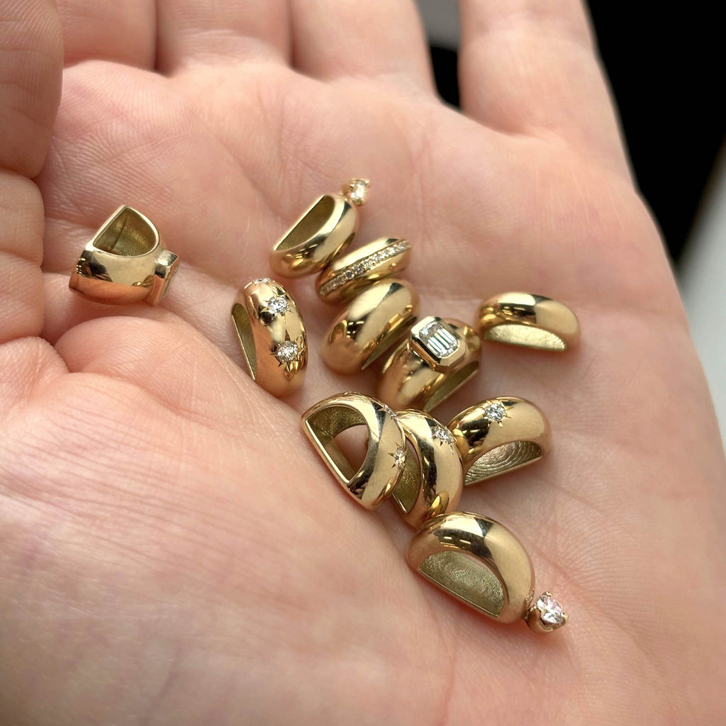 Zoë Chicco 14k Gold 3 Bead Set Diamond Wide Half Round Slide Bead Charm ...