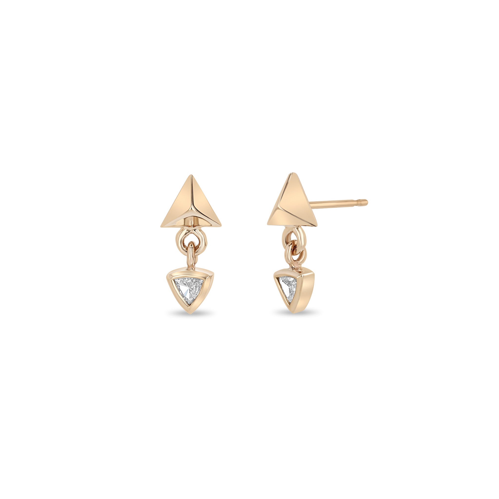Zoë Chicco 14k Gold Triangle Pyramid & Trillion Diamond Bezel Drop Earrings – ZOË CHICCO