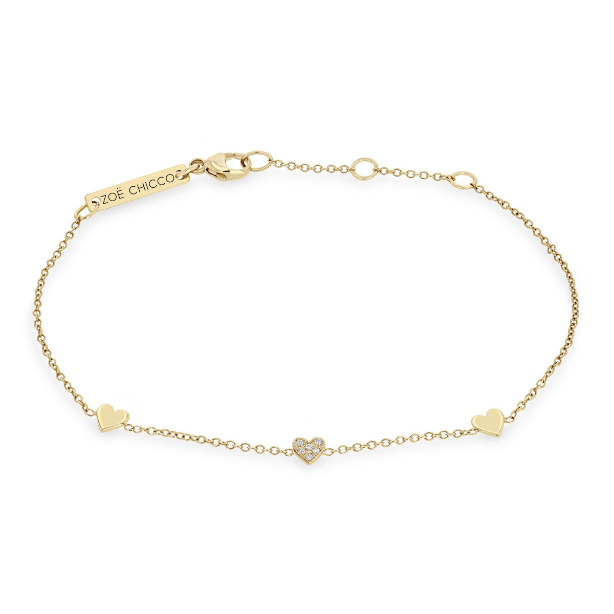 Zoë Chicco 14k Gold & Pavé Diamond Itty Bitty Heart Trio Bracelet – ZOË ...